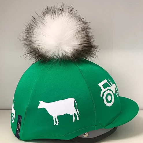 Farm Hat Silk with Pom - Green/White - Foxy Equestrian