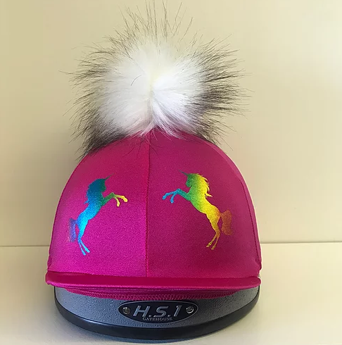 Unicorns Hat Silk with Pom - Pink/Rainbow - Foxy Equestrian